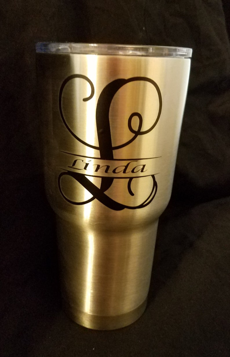 Split Vine Letter Custom Vinyl Monogram Decal Yeti Tumbler Etsy