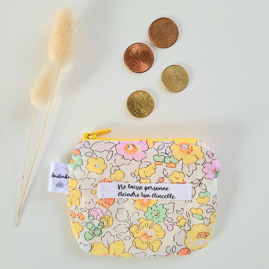 Quote Coin Purse, Floral Zip Change Purse, Floral Coin Purse, Zipper ...
