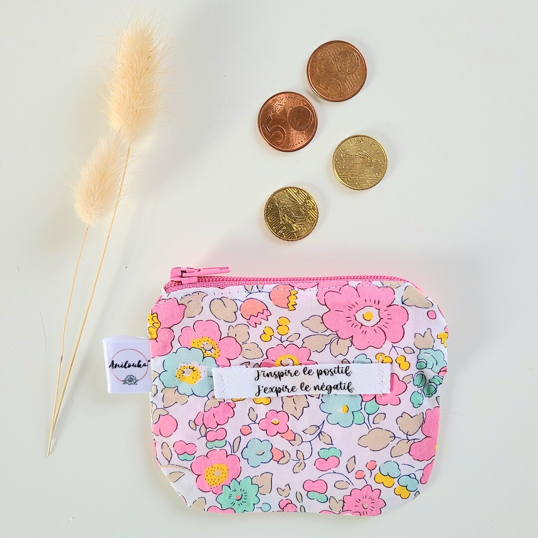 Quote Coin Purse, Floral Zip Change Purse, Floral Coin Purse, Zipper ...