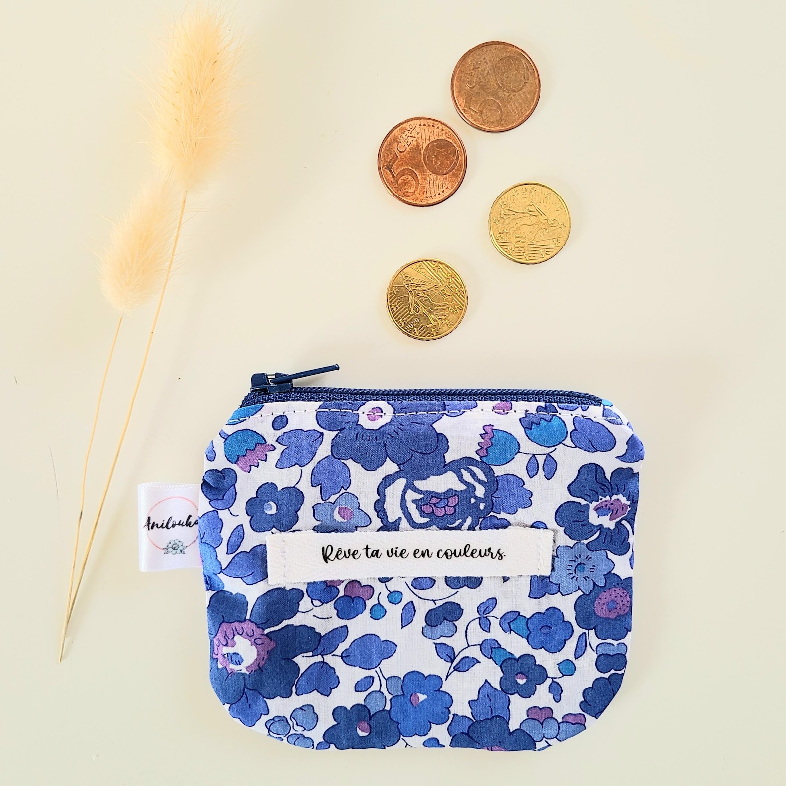 Quote Coin Purse, Floral Zip Change Purse, Floral Coin Purse, Zipper ...