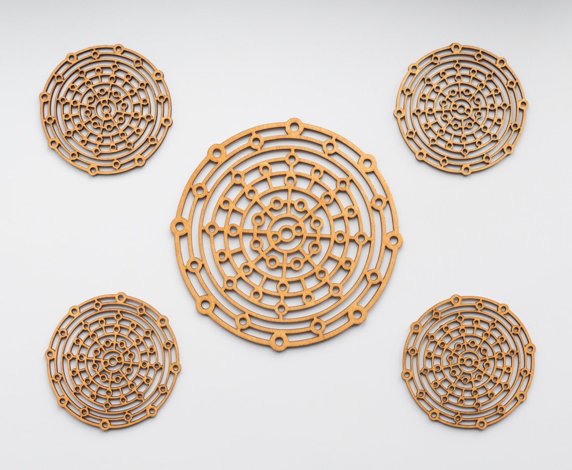 Round Warm Pine Wood Coasters Maze Pattern Various Set | Etsy