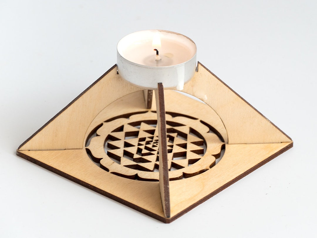 Wooden Sri Yantra Tealight Pyramid - Energy Harmonizer and Meditation ...