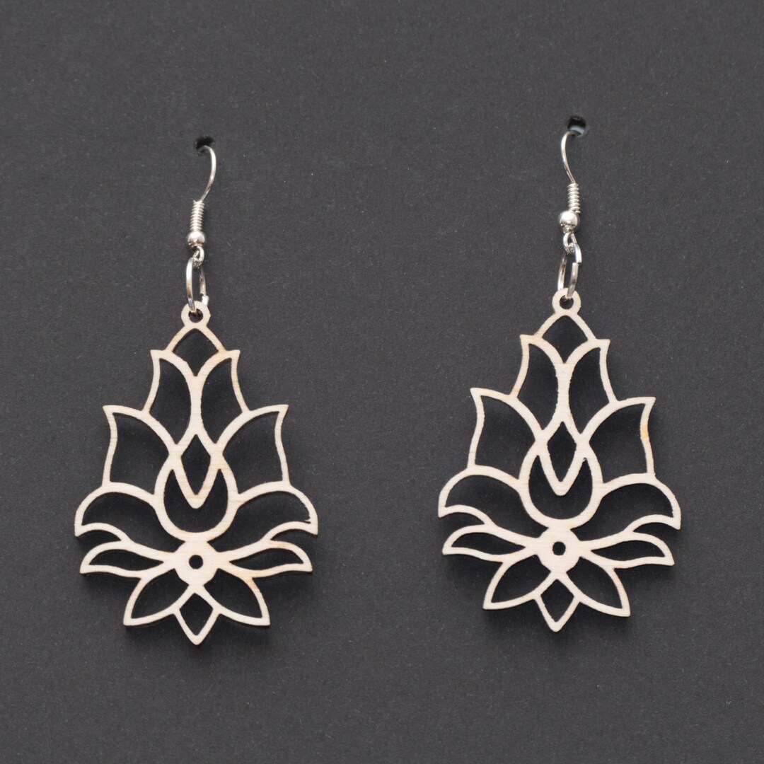 The Flower of Joy- Lotus Shaped Filigree Laser Cut Woood Earrings ...