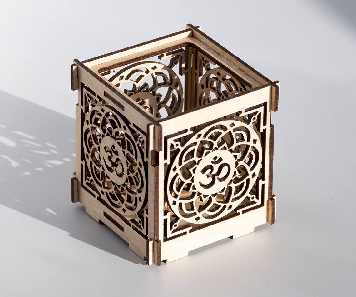 OM Lotus Flower Wooden Tea Light Shadow Lantern Candle Holder | Etsy