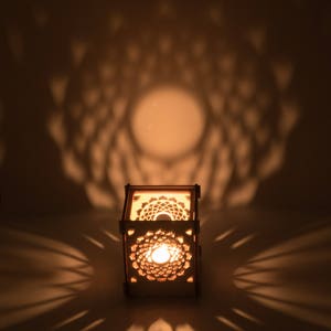 Hindu Mandala Sri Yantra Wooden Tealight Shadow Lantern Candle Holder ...