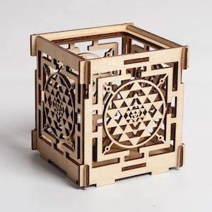 Tibetan Hindu Sri Yantra Wooden Tealight Shadow Lantern Candle Holder ...