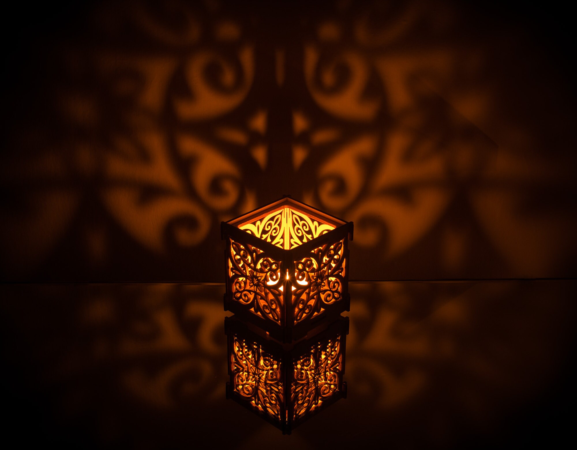 Arabic Floral Morocco pattern Wooden Shadow lantern Candle | Etsy