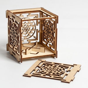 Tibetan Hindu Sri Yantra Wooden Tealight Shadow Lantern Candle Holder ...