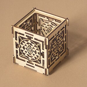Tibetan Hindu Sri Yantra Wooden Tealight Shadow Lantern Candle Holder ...