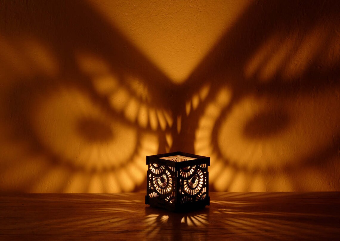 Dark Gray Black Shadow Lantern Candleholder With Round Owl | Etsy