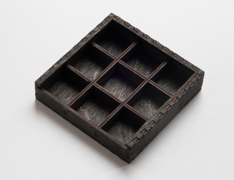 Wood Box With 3x3 Compartments and Engraved Removable Lid - Etsy