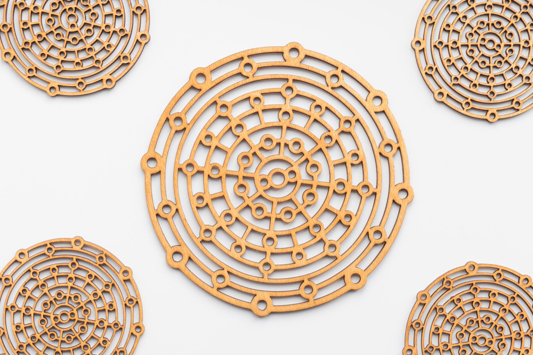 Round Warm Pine Wood Coasters Maze Pattern Various Set | Etsy