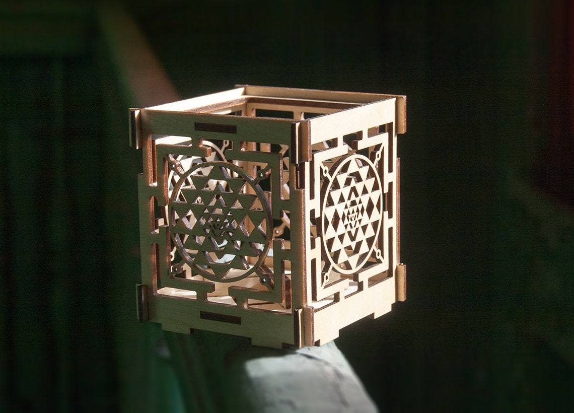 Tibetan Hindu Sri Yantra Wooden Tealight Shadow Lantern Candle | Etsy UK