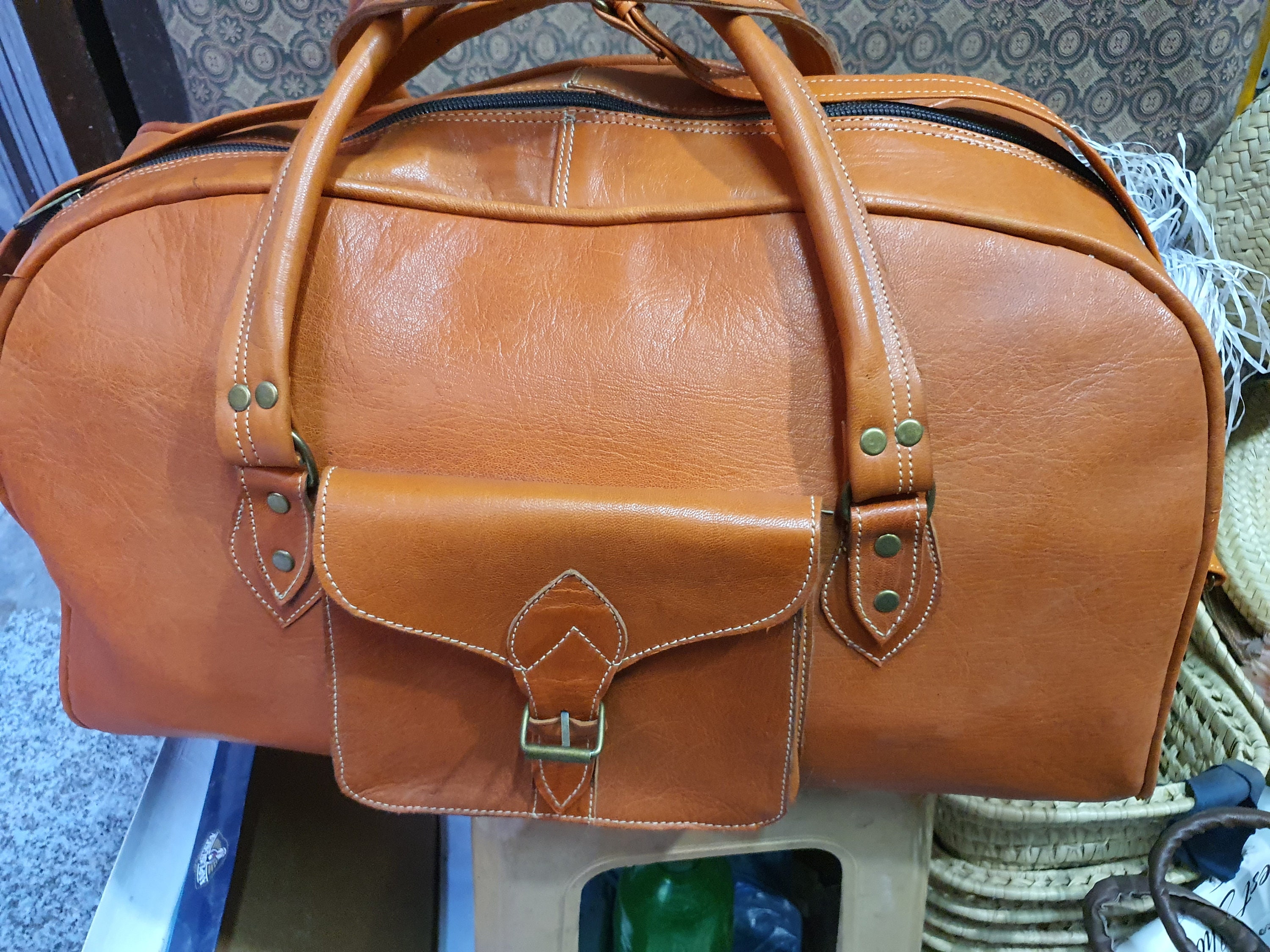 Leather Travel Bag, Moroccan Travel Bag, Traditional Travel Bag, Robust ...