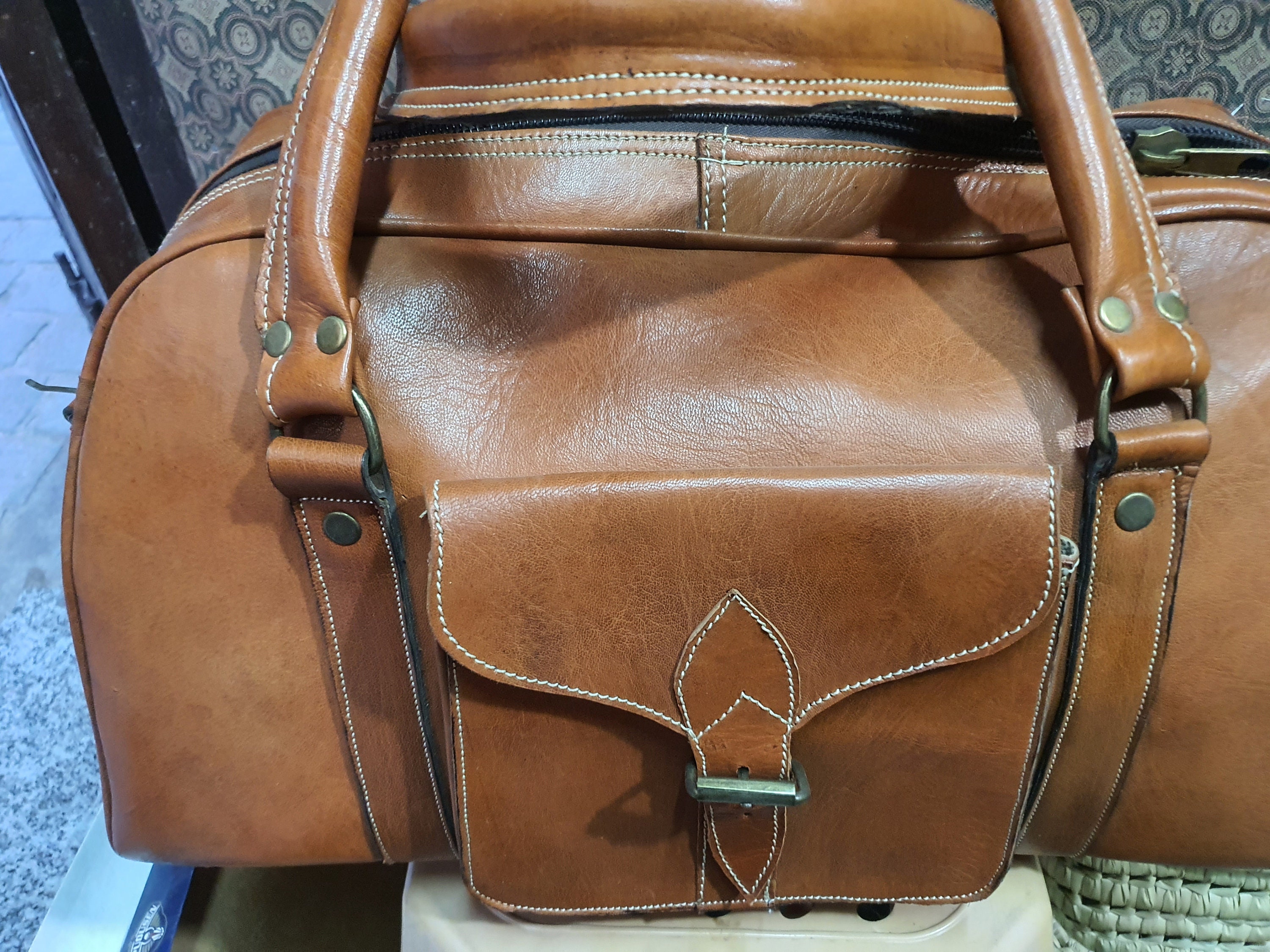 Leather Travel Bag, Moroccan Travel Bag, Traditional Travel Bag, Robust ...