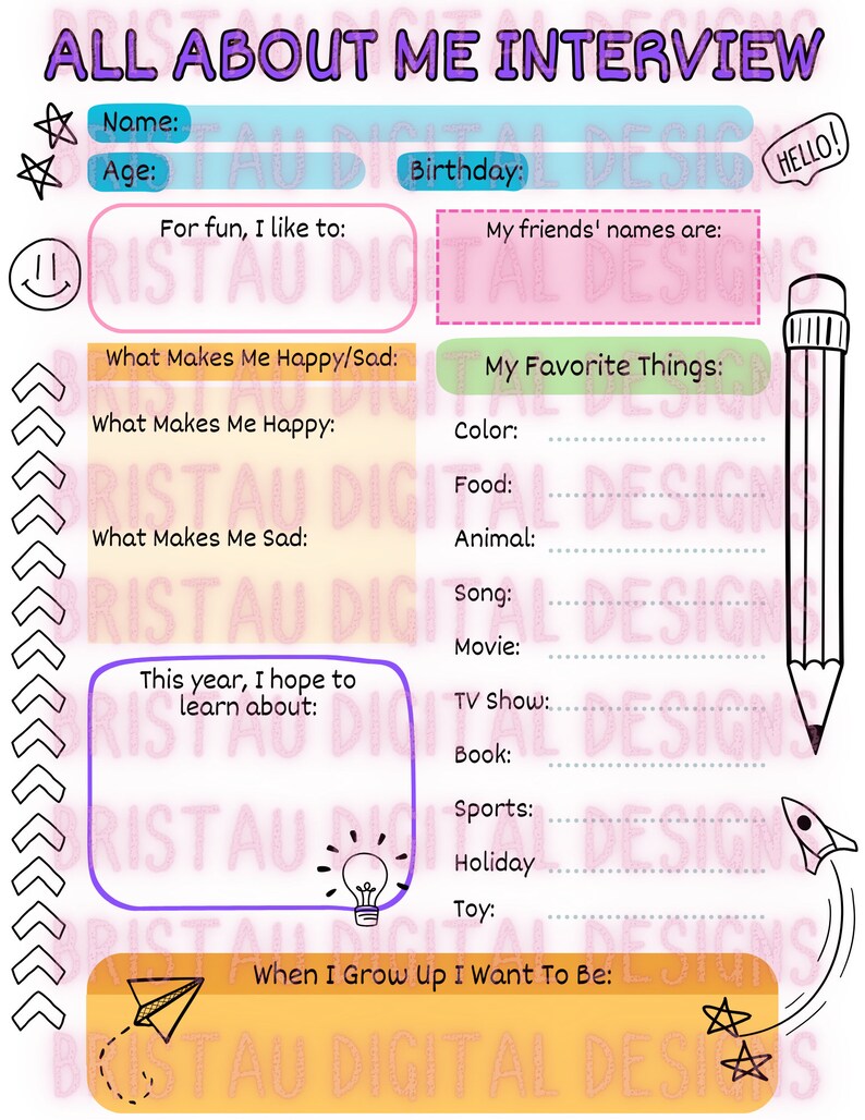 All About Me Kid Interview Printable - Etsy