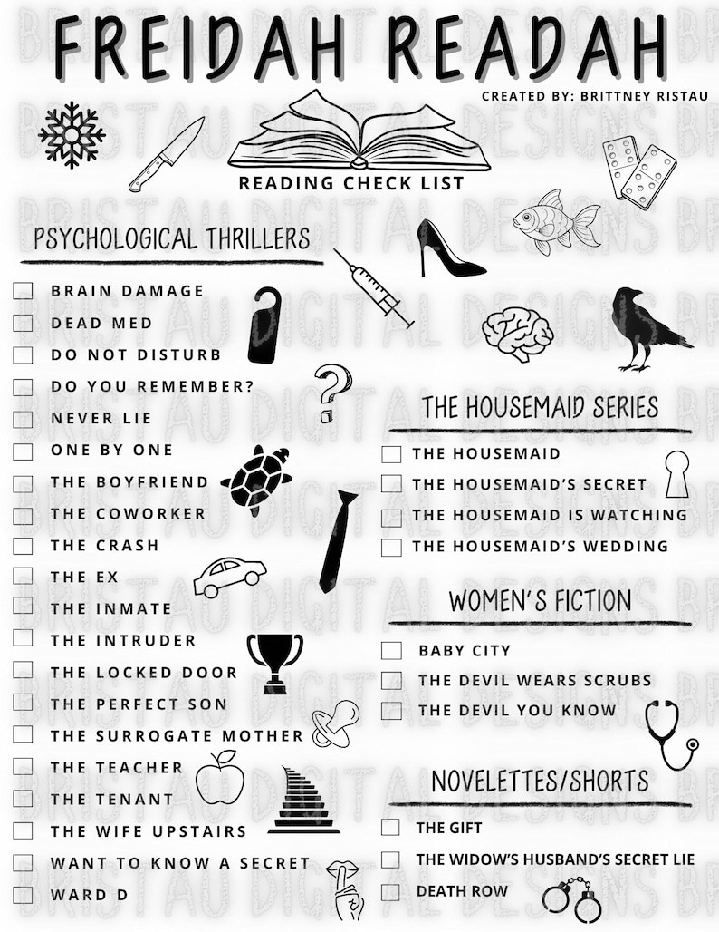 Freidah Readah Book Checklist - Digital Download - Printable - Etsy