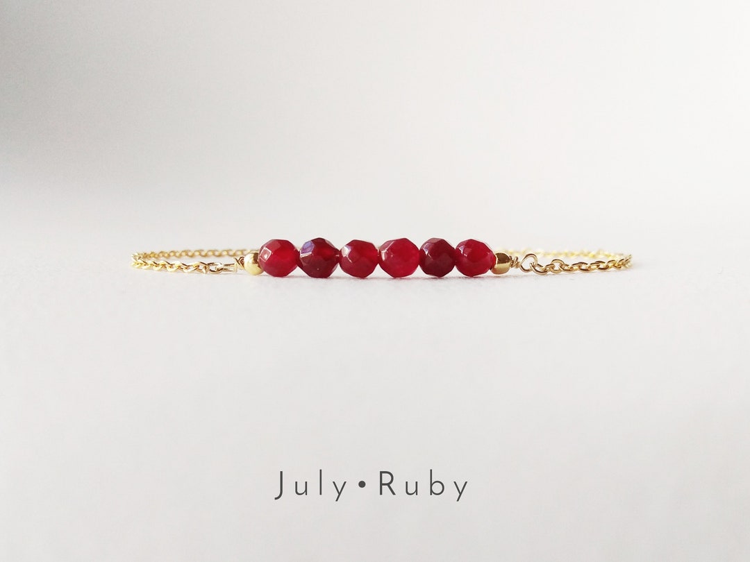July Birthstone Bracelet-ruby Bar Bracelet-delicate Beaded Bracelet ...