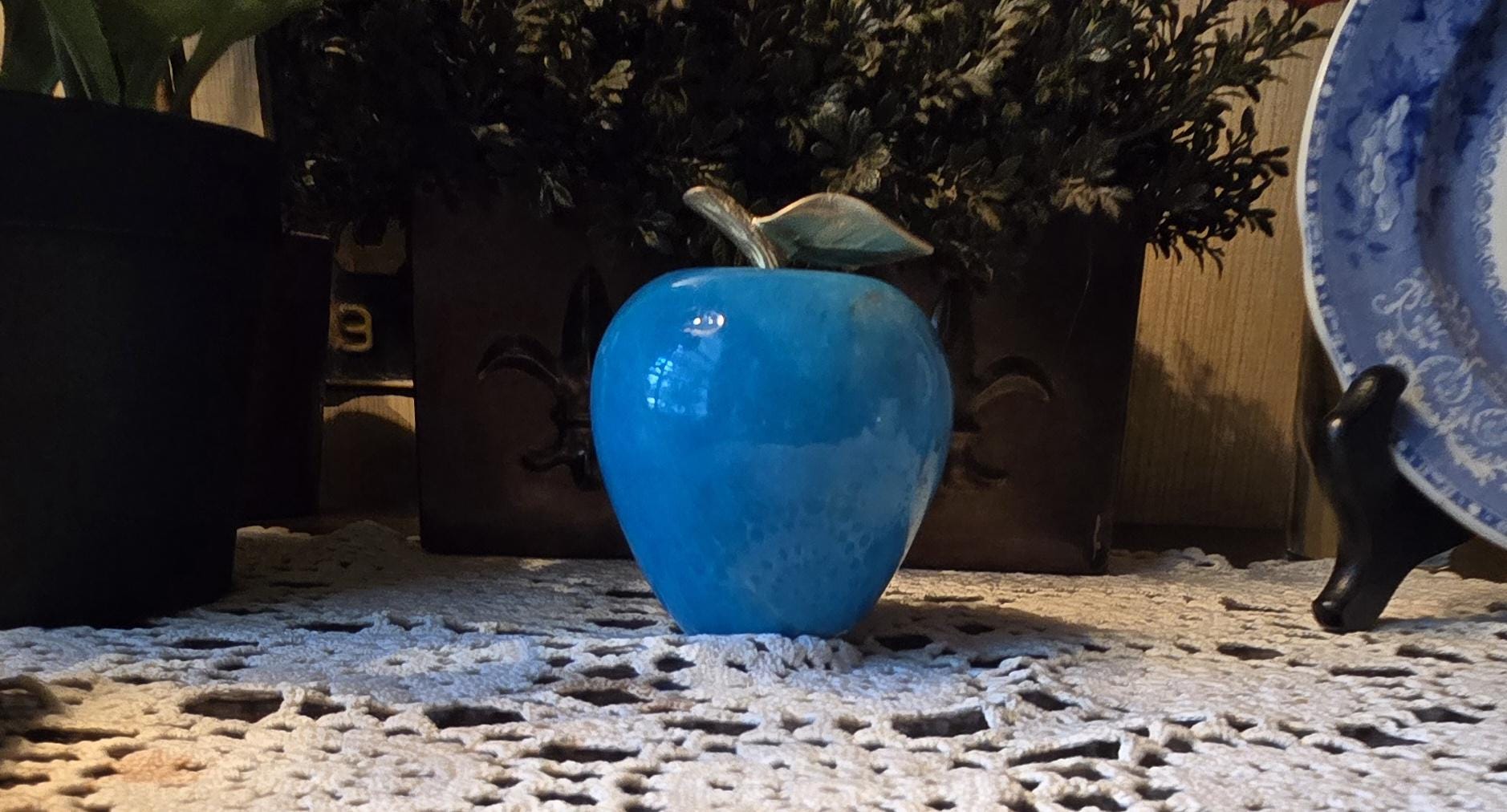 Beautiful Blue Alabaster Stone Apple Stone Fruit With Brass Stem and ...