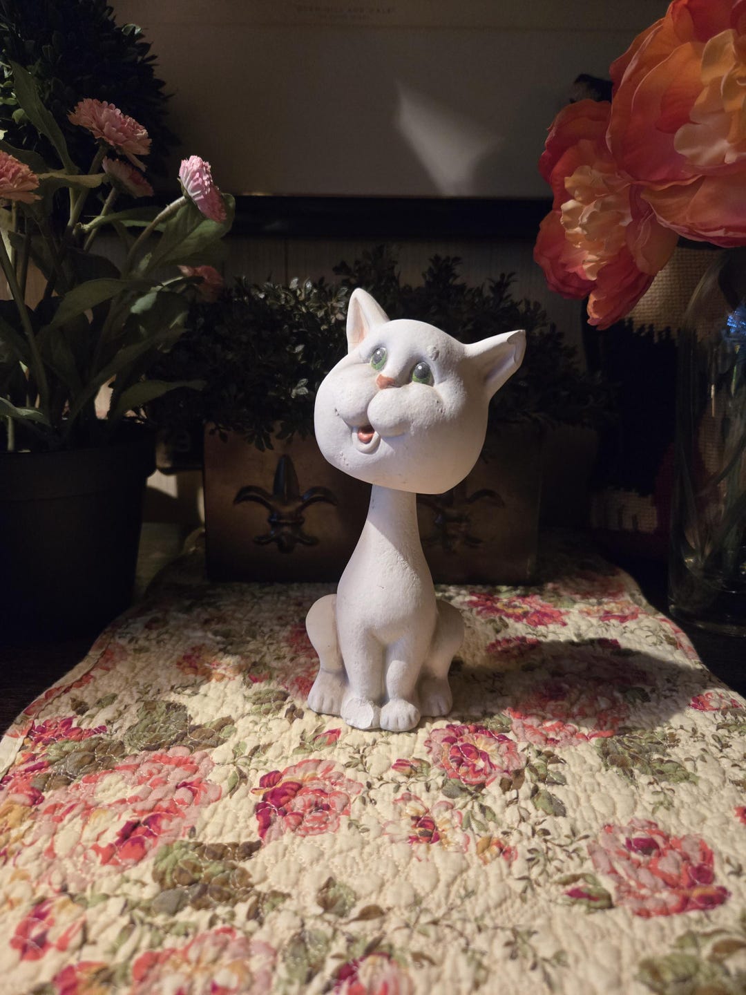 Vintage Ceramic Bisque Bobble-head Cat Figurine Nodder Cat Ceramic Art ...