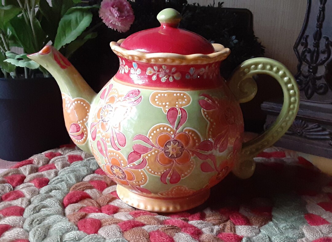 Adoreable Ceramic Floral Teapot by Dutch Wax Co. Hand Painted Ceramic ...