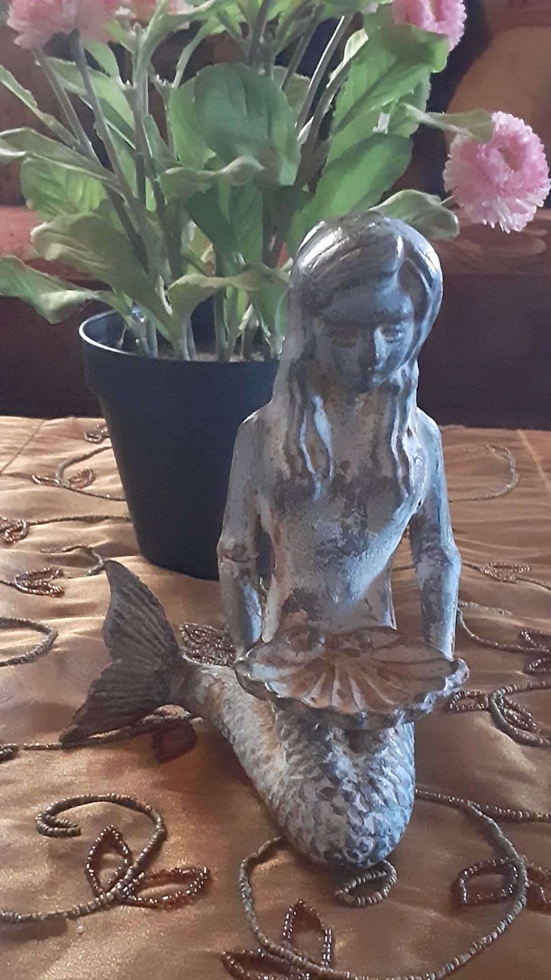 Vintage Cast Iron Mermaid Cast Metal Mermaid Sitting Mermaid Holding ...