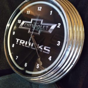 Vintage Chevrolet Trucks Hanging Neon Wall Clock Garage Decor Man Cave ...