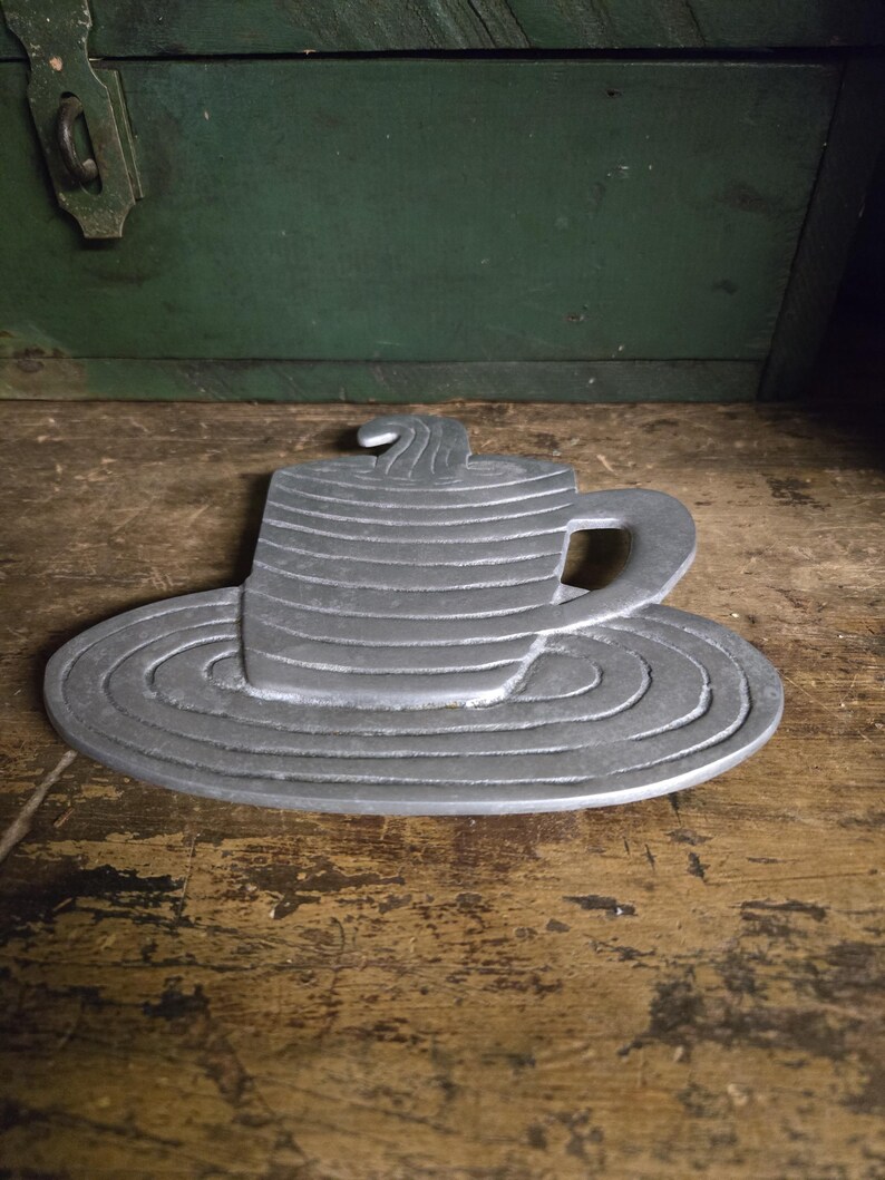 Vintage Cast Aluminum Coffee Cup Trivet Barware Coffee Bar Deli ...