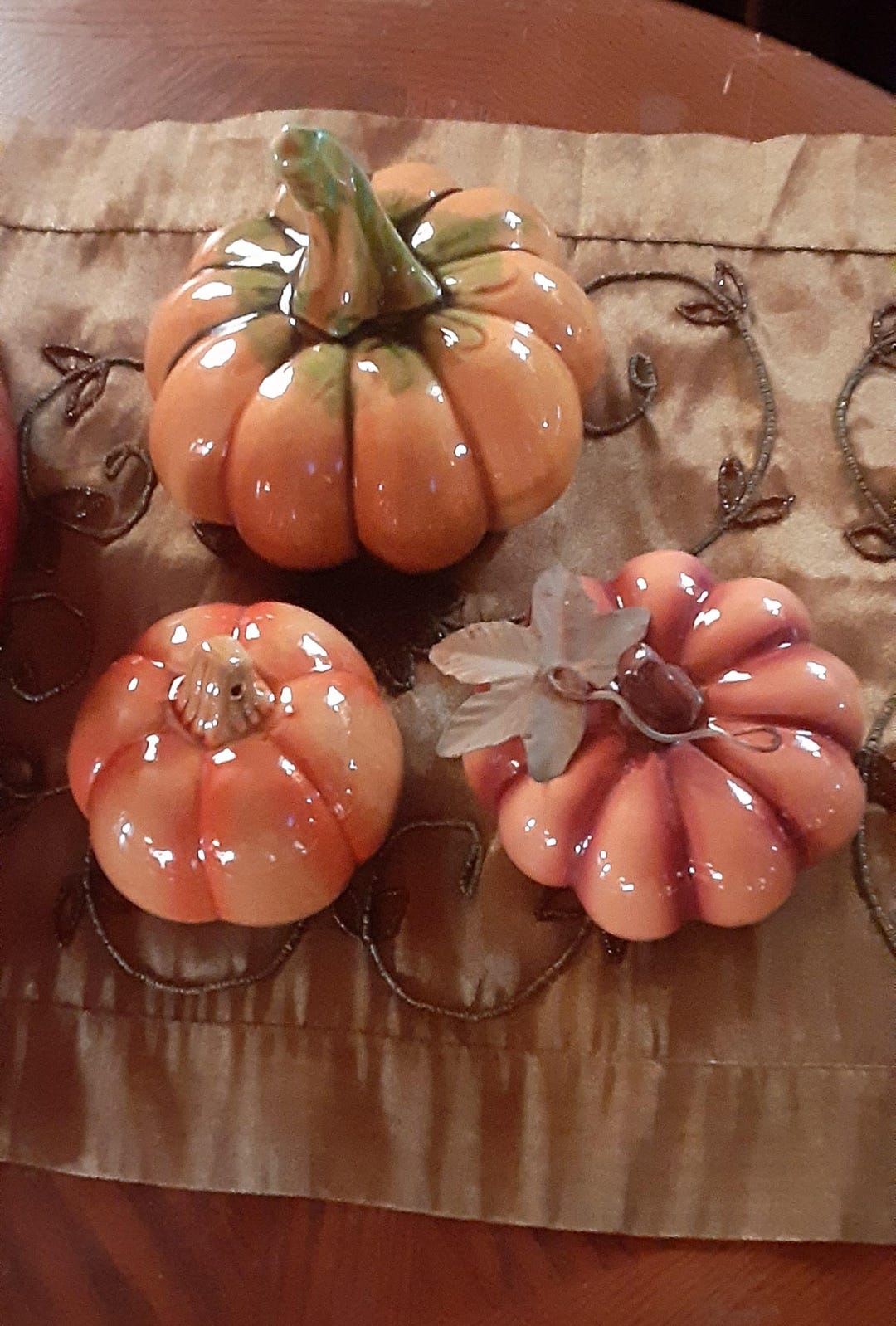 Set of 3 Vintage Ceramic Glazed Pumpkins/gourds Thanksgiving ...