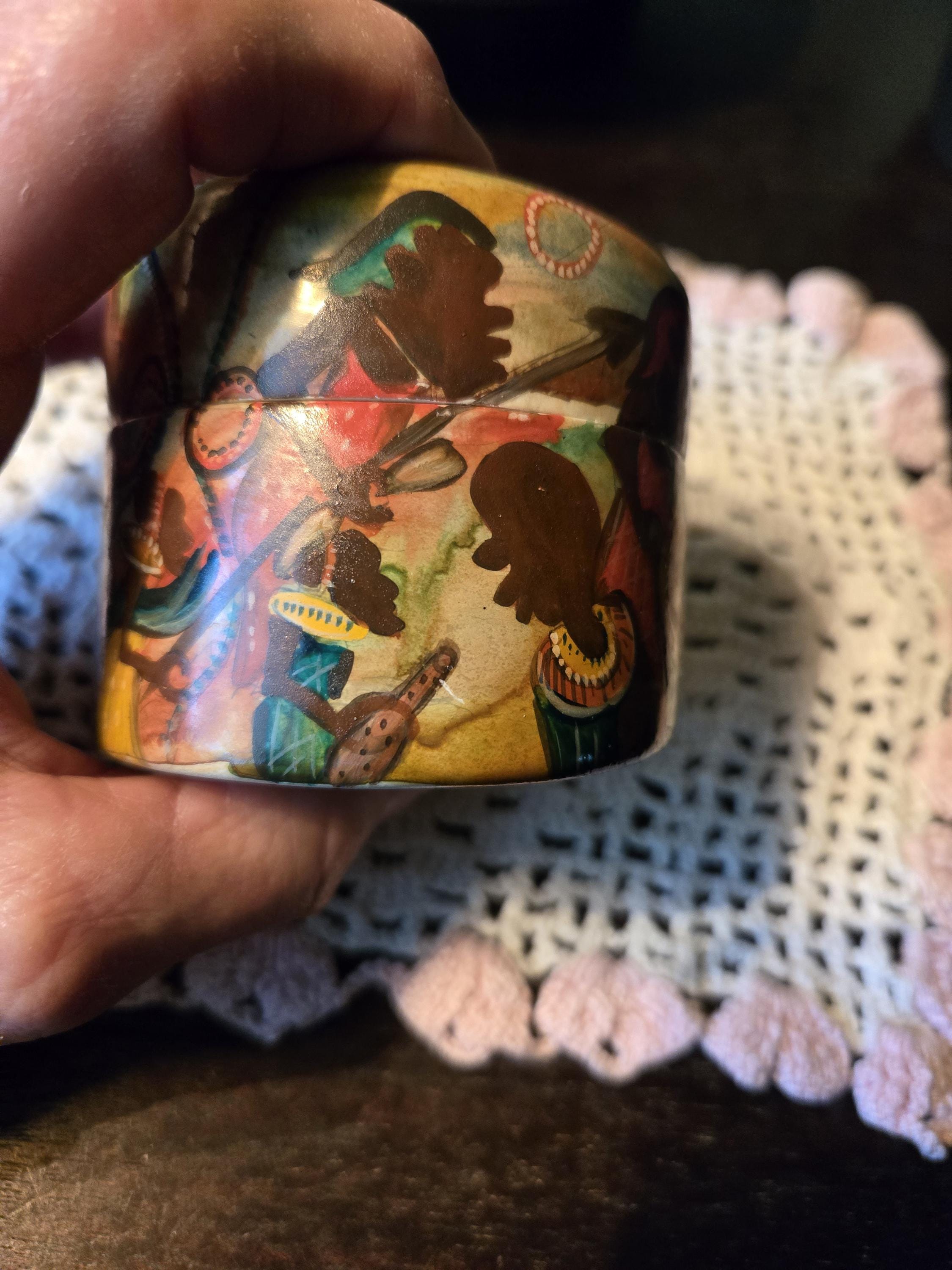 Hand Painted Lidded Stone Jar/trinket Box Jewelry Jar African Art ...