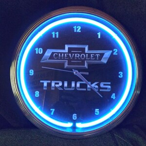 Vintage Chevrolet Trucks Hanging Neon Wall Clock Garage Decor Man Cave ...
