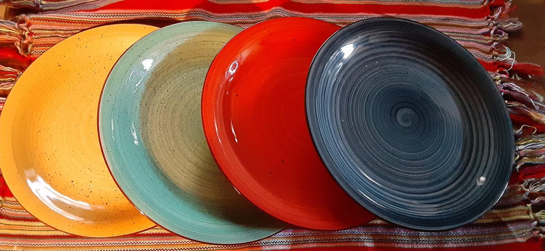 Set of 4 Gibson Dinner Plates Colorful Dinner Plates Solid Color Plates ...