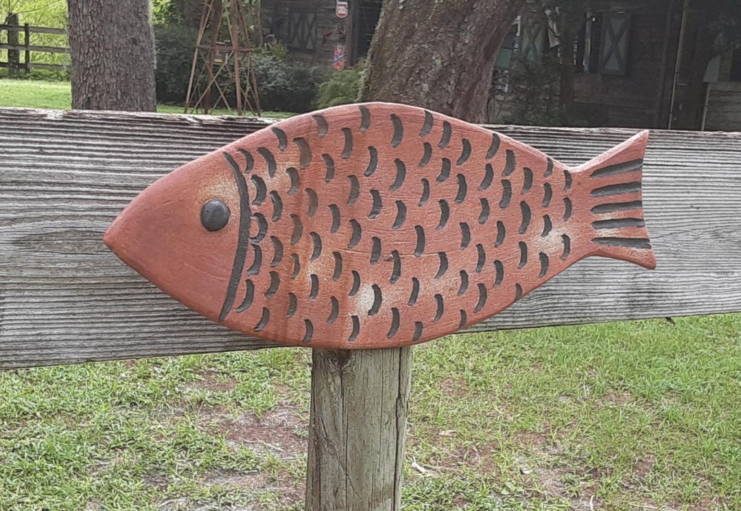 Large Flat Clay Handmade Fish Wall Hanging Art Pottery Fish Wall ...