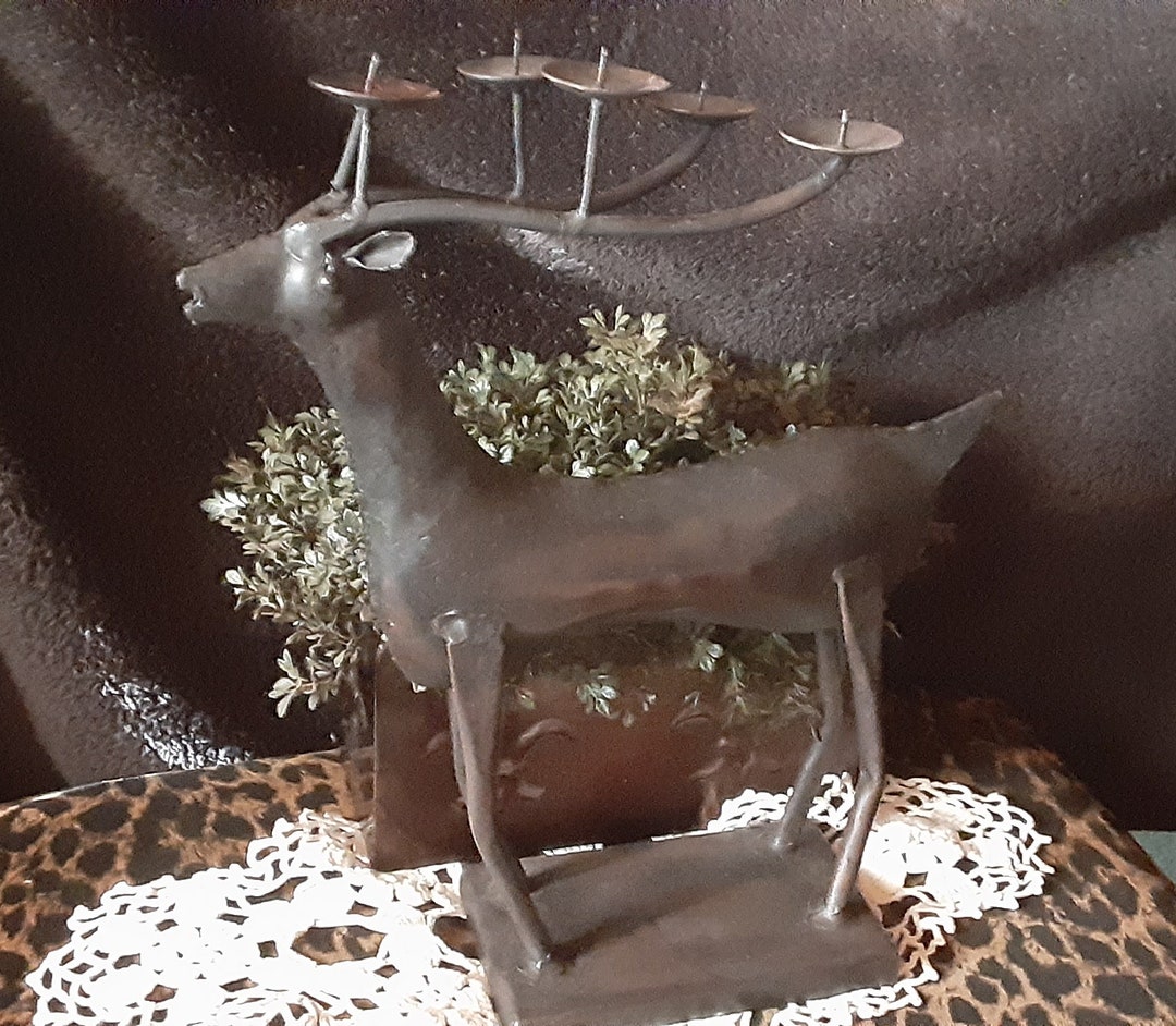 Vintage Rusty Metal Reindeer Candelabra Holds {5} Candles Metal Art ...