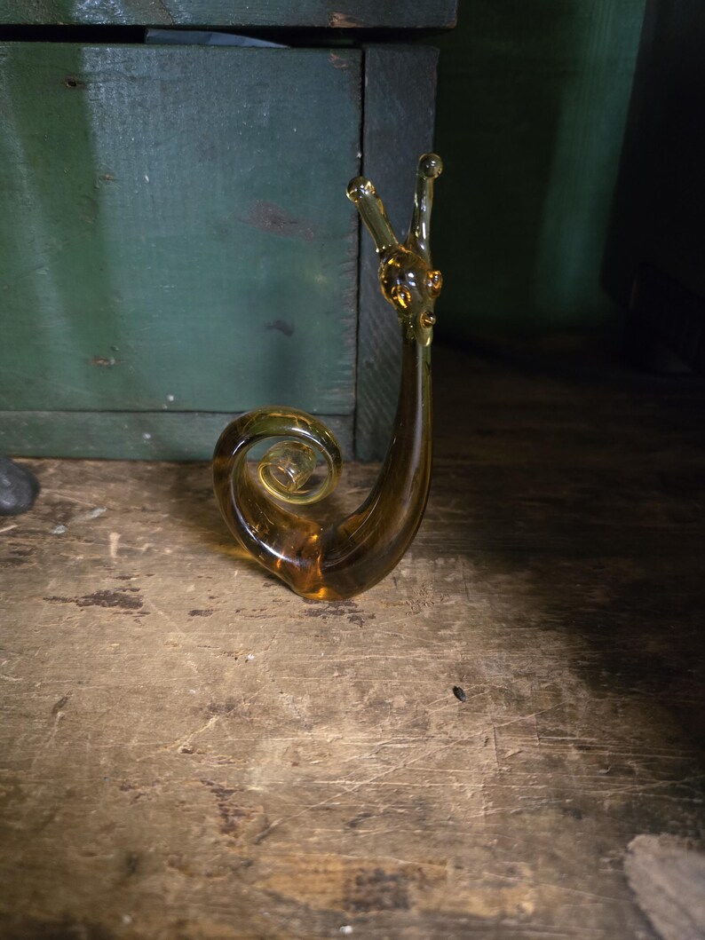 Vintage Hand Blown Amber Glass Snail MCM Art Glass Snail Figurines ...