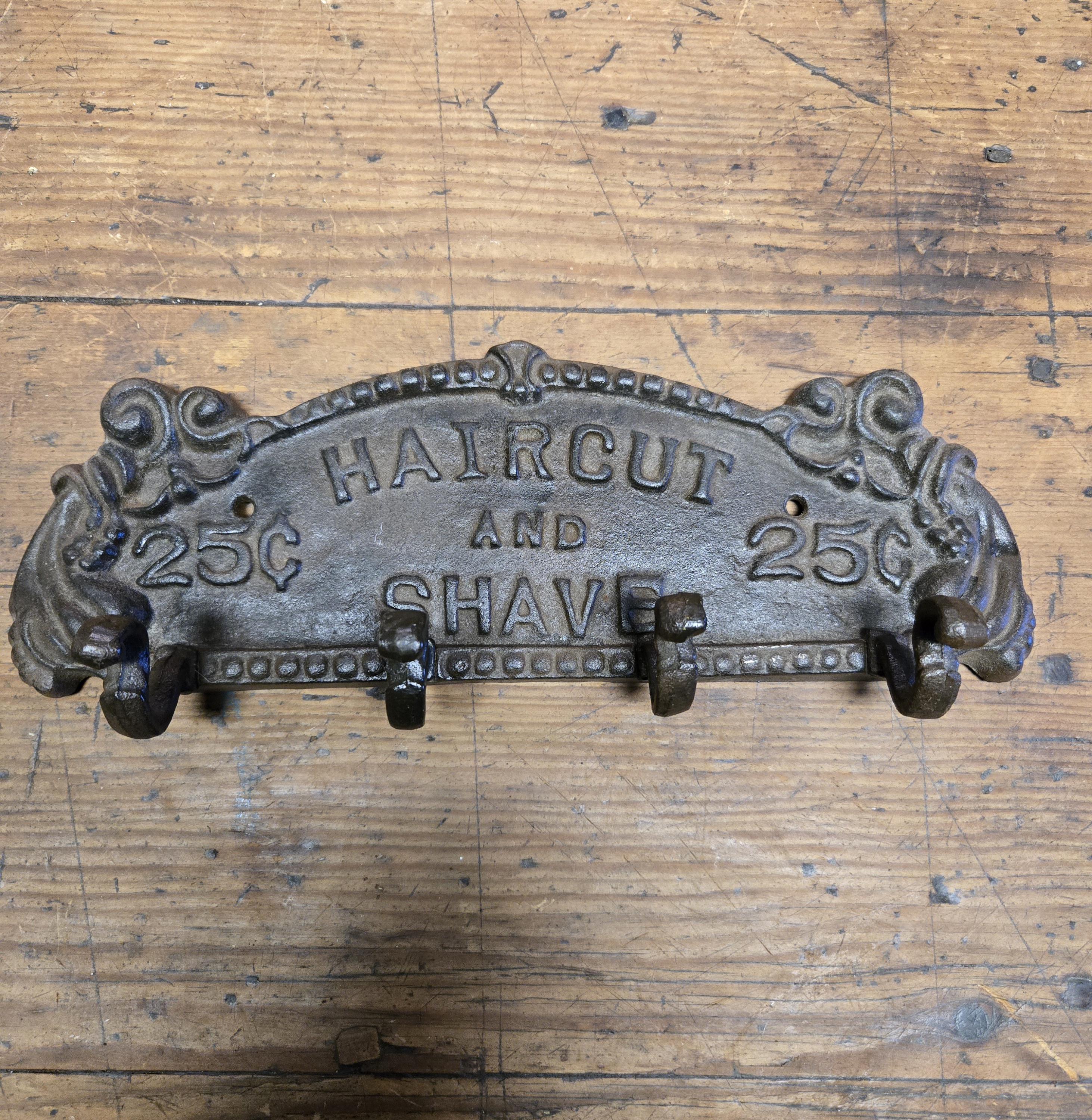 Vintage Cast Iron Haircut and Shave Wall Hook Barber Sign Hairdresser ...