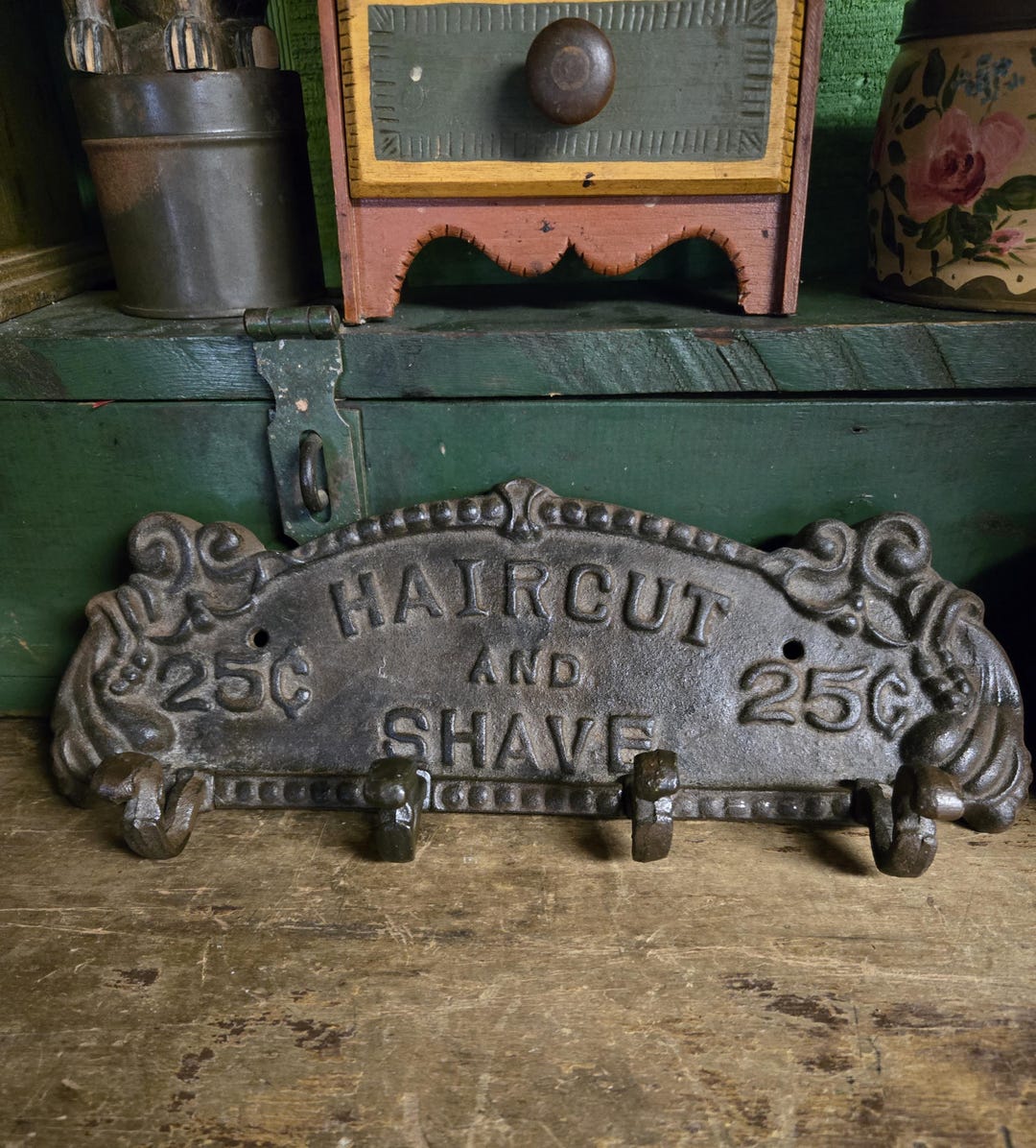 Vintage Cast Iron Haircut and Shave Wall Hook Barber Sign Hairdresser ...
