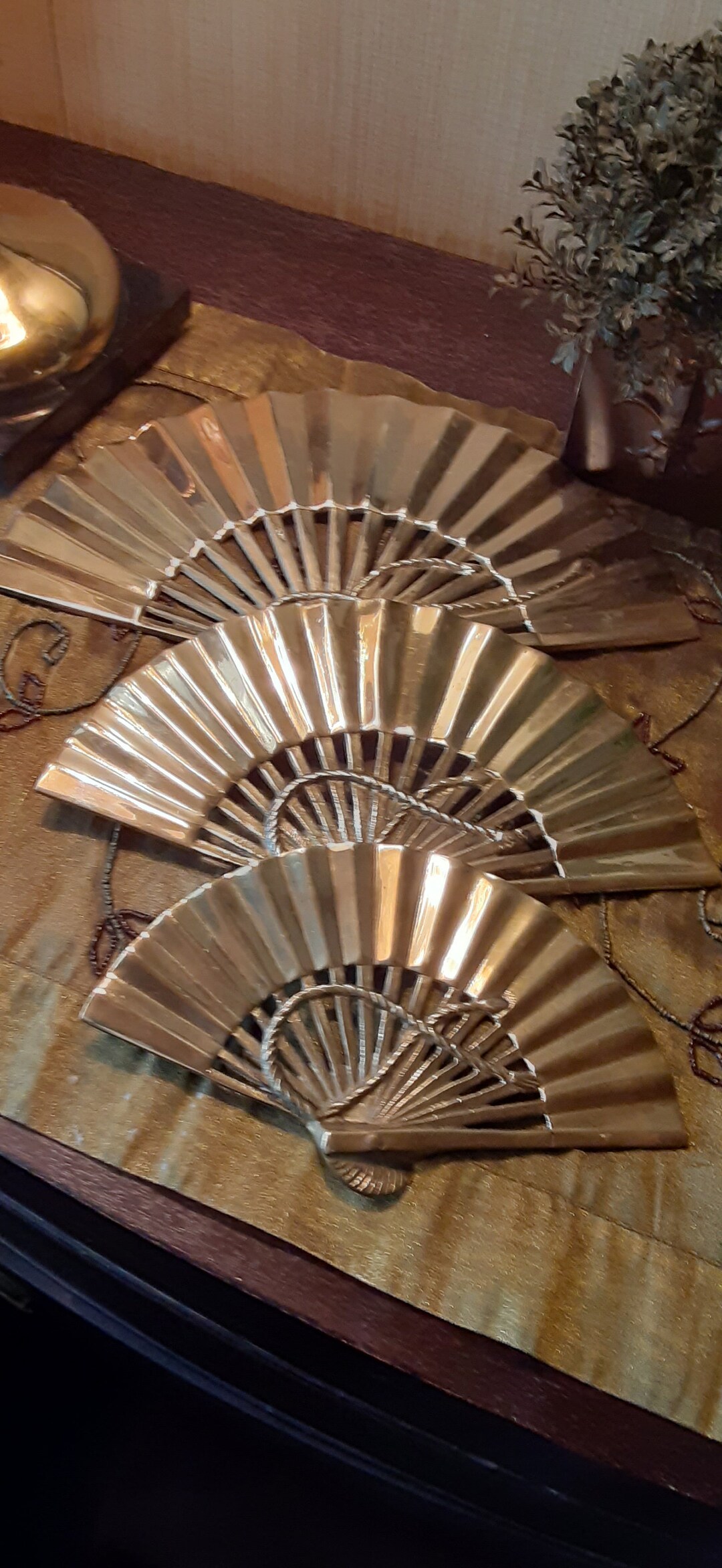 Set of 3 Solid Brass MCM Fans Wall Hangings Metal Art Wall Art MID ...