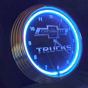 Vintage Chevrolet Trucks Hanging Neon Wall Clock Garage Decor Man Cave ...