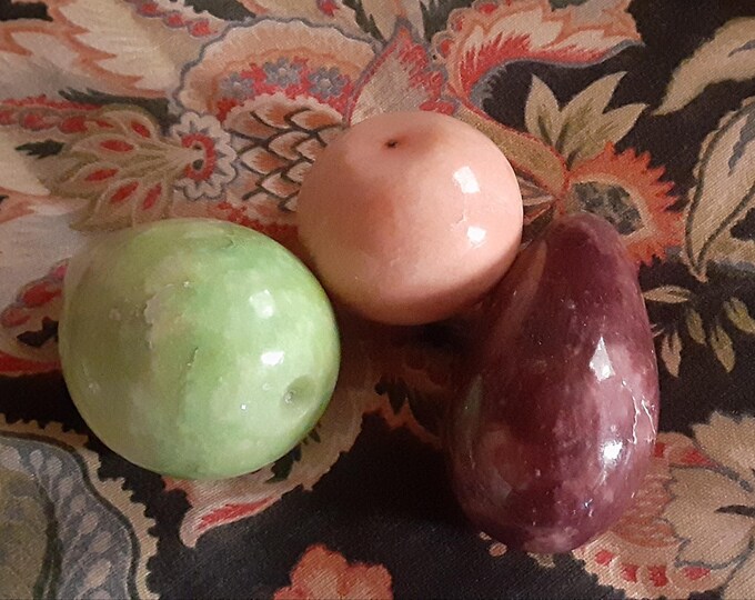 Vintage Italian Alabaster Marble Stone Fruit Set: Apple, Pear, Eggplant ...