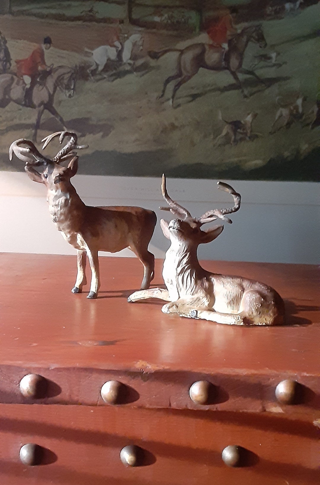 Pair of Very Rare Cast Metal Painted Deer Bucks /stags From 1930's Cast ...