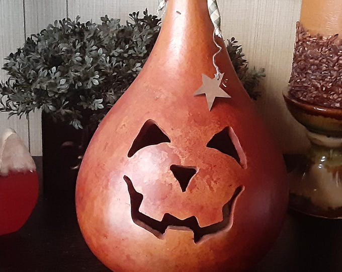 Large Gourd With Jack O Lantern Face Vintage Carved Gourd 11 Inch ...
