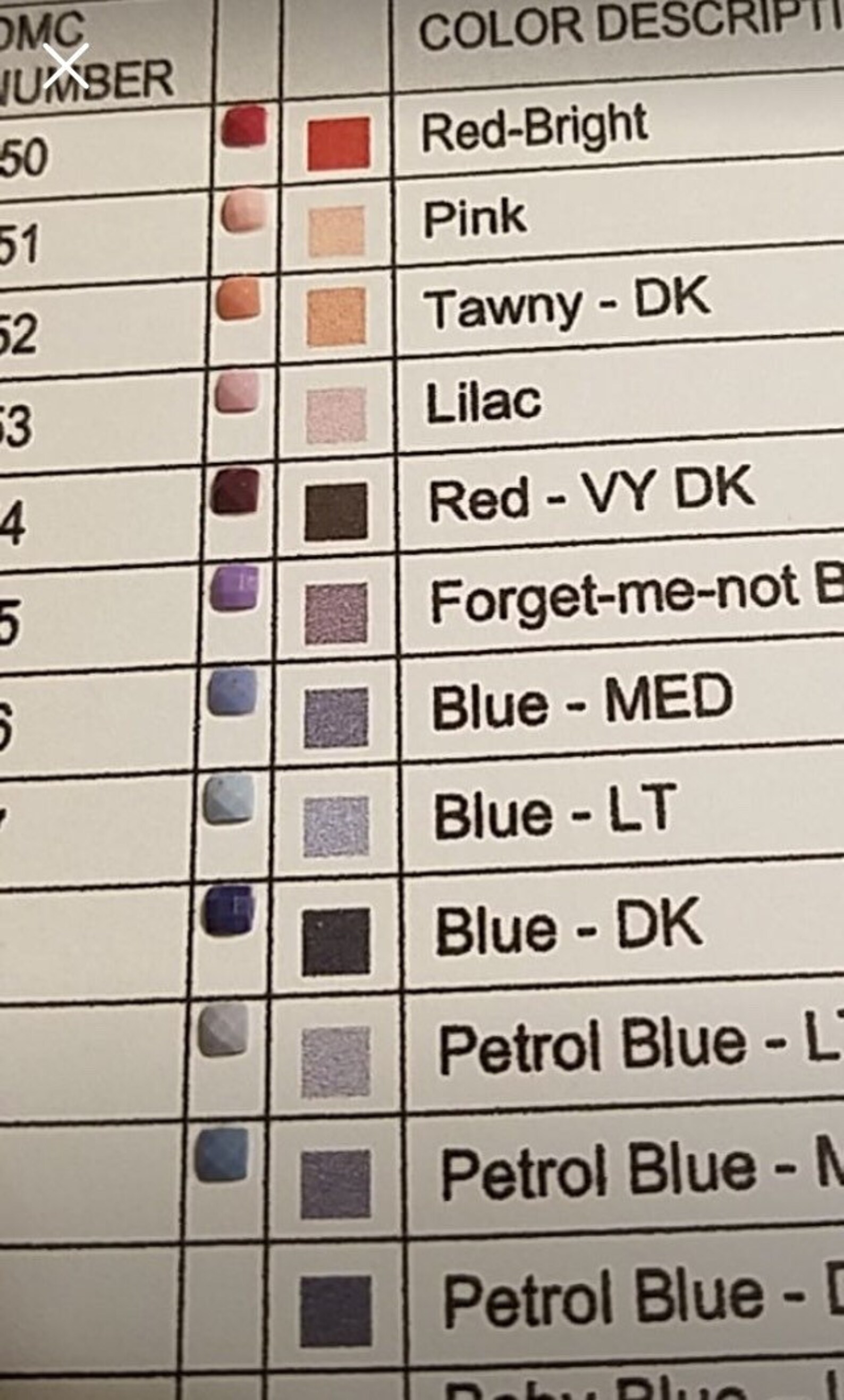 Dmc Chart Pdf File for Printing - Etsy