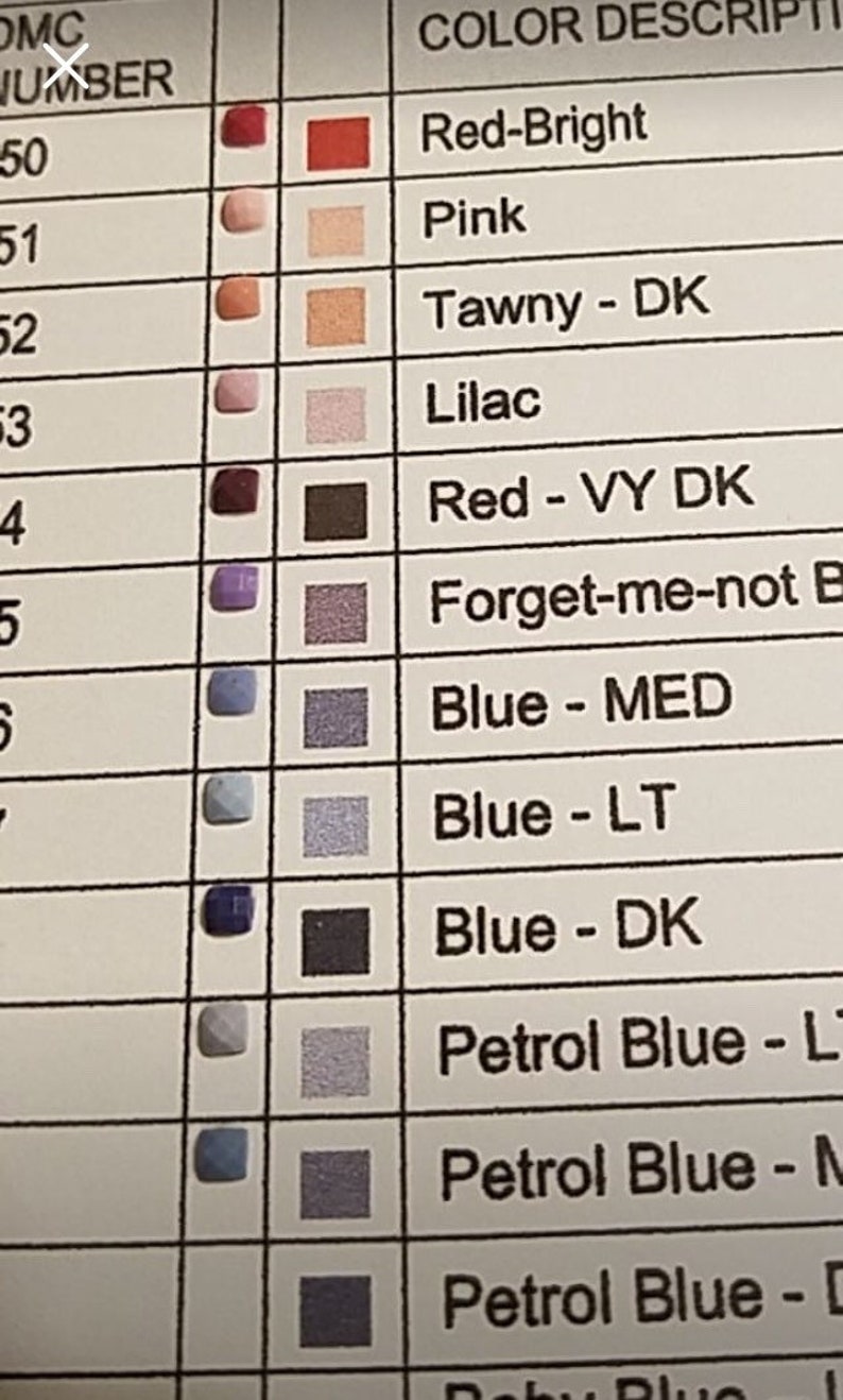 Dmc Chart Pdf File for Printing - Etsy UK
