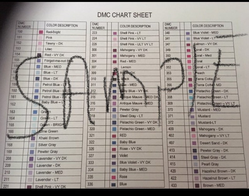 Dmc Chart Pdf File for Printing - Etsy UK
