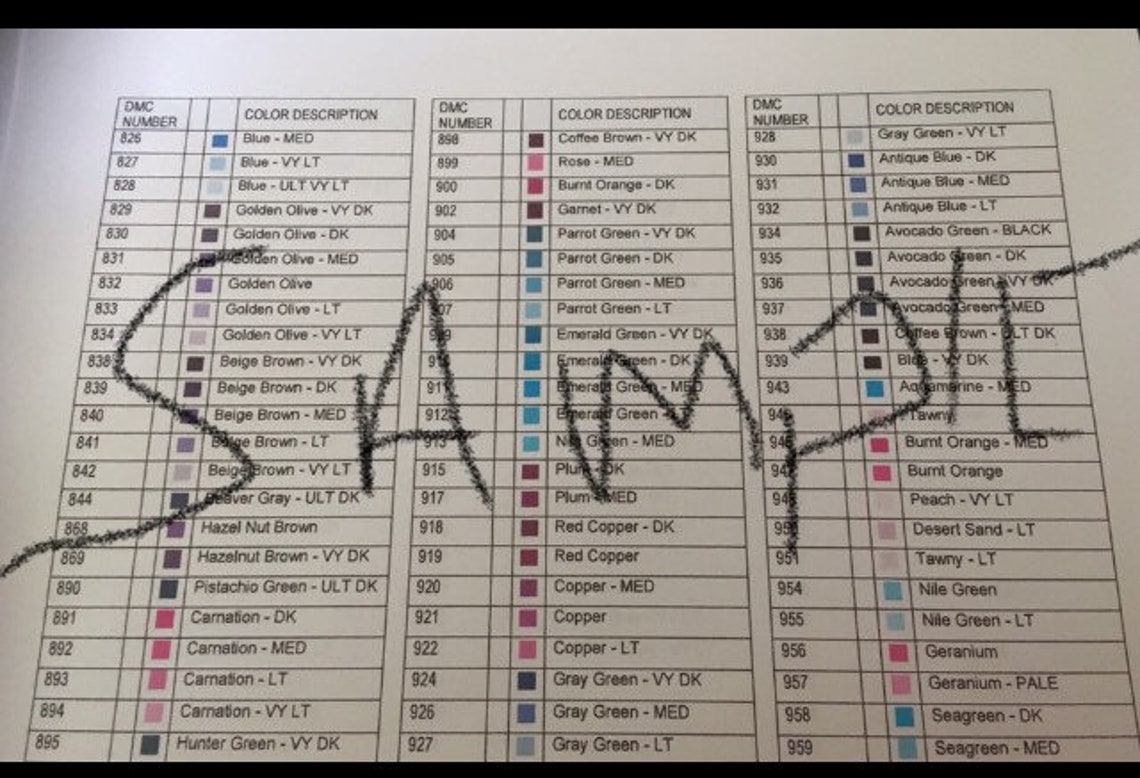 Dmc Chart Pdf File for Printing - Etsy