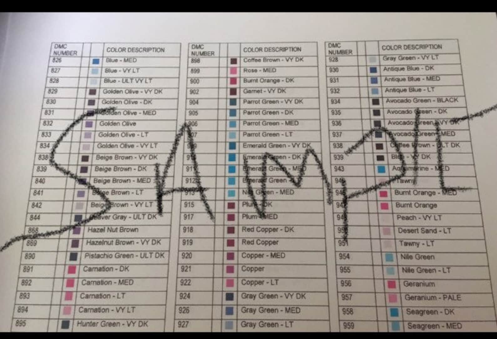 Dmc Chart Pdf File For Printing Etsy