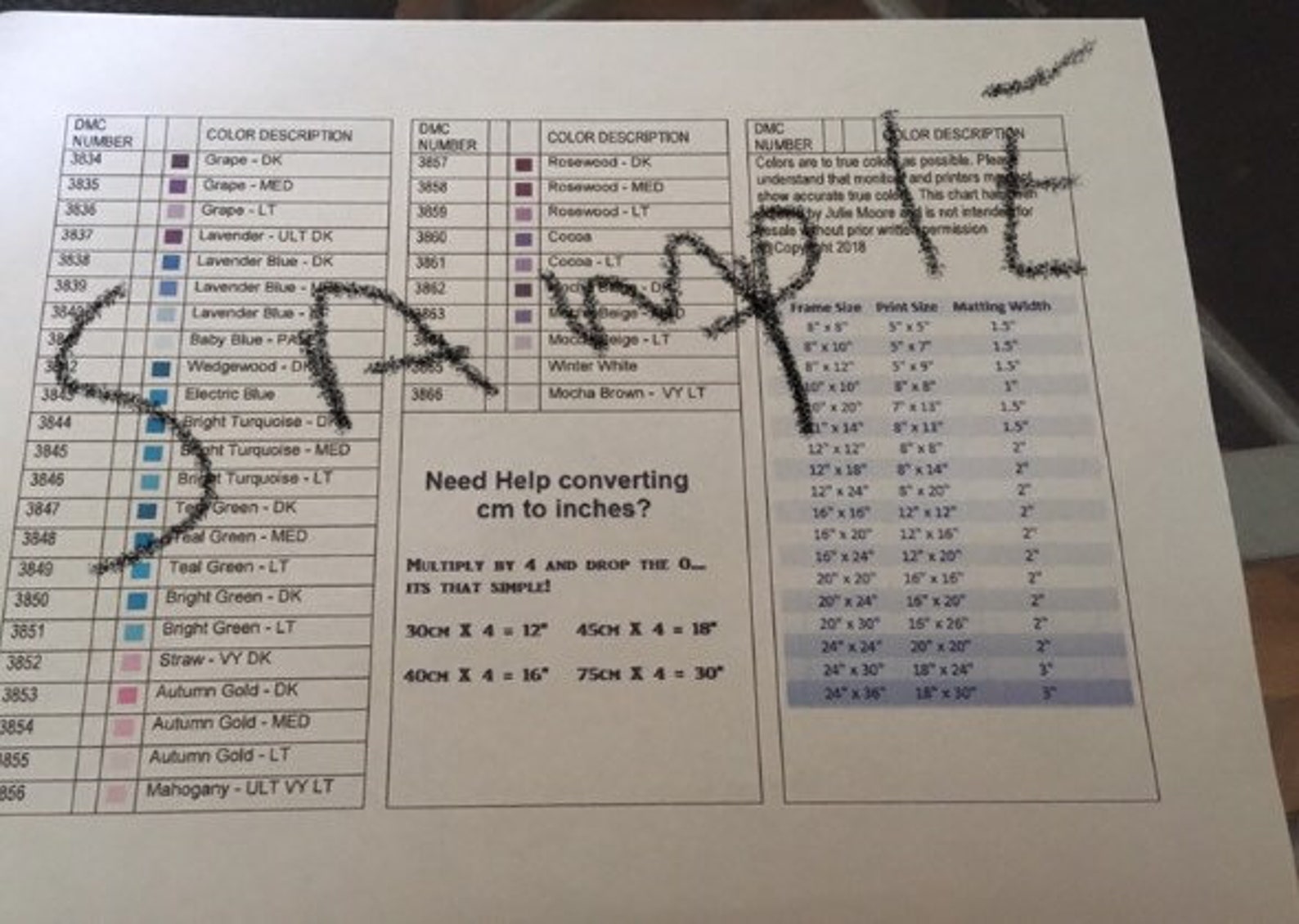 Dmc Chart Pdf File for Printing - Etsy