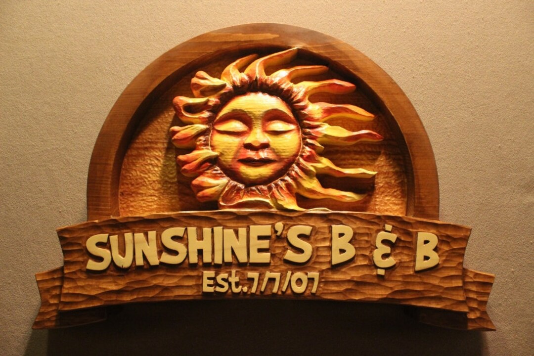 BLOWING SUN SIGN | Hand Carved Signs | Hand Made Signs | Carved Wooden ...