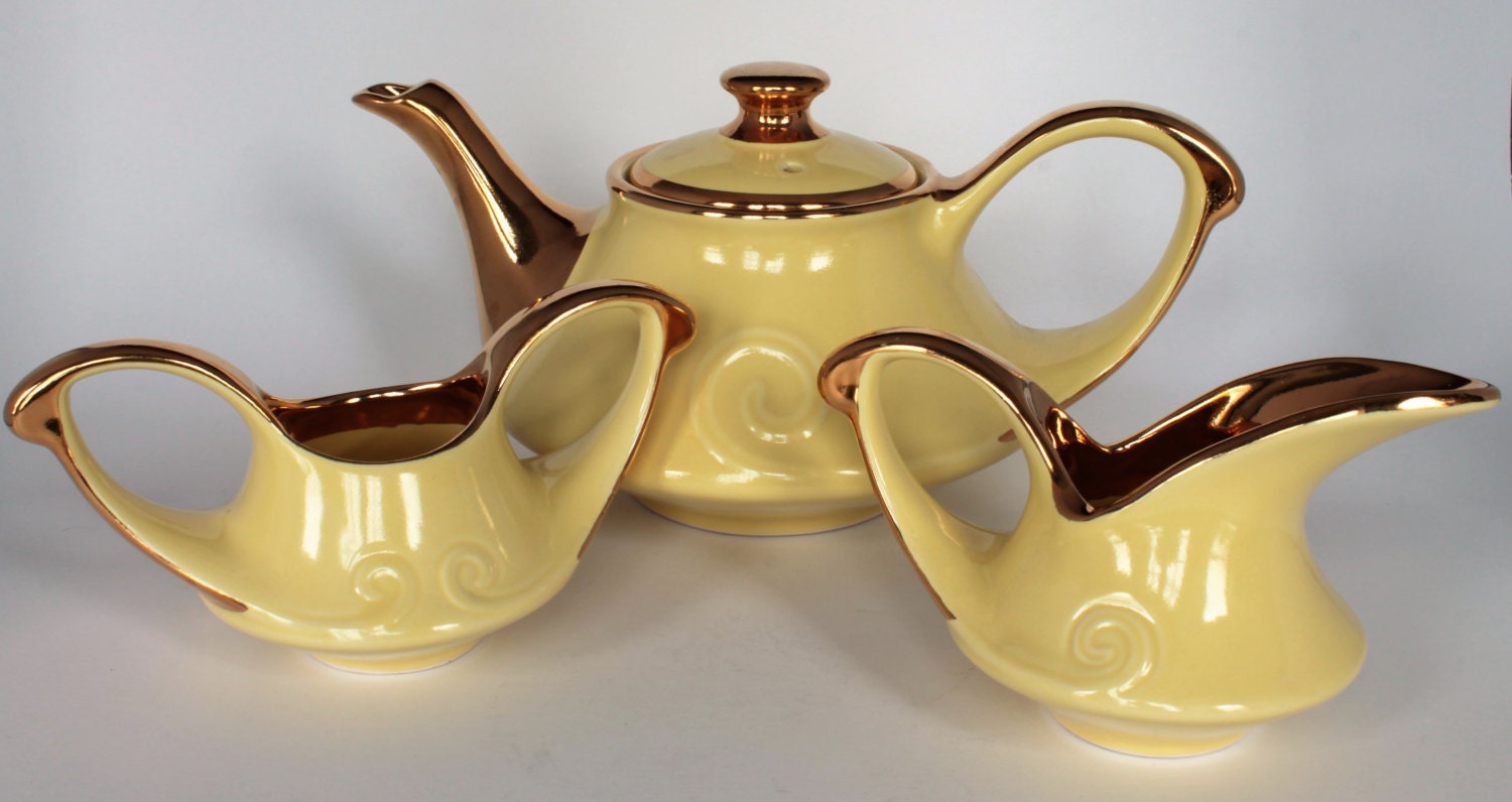 Vintage Tea Set Pearl China Co 22 Karat Gold Trimmed Yellow Pot ...